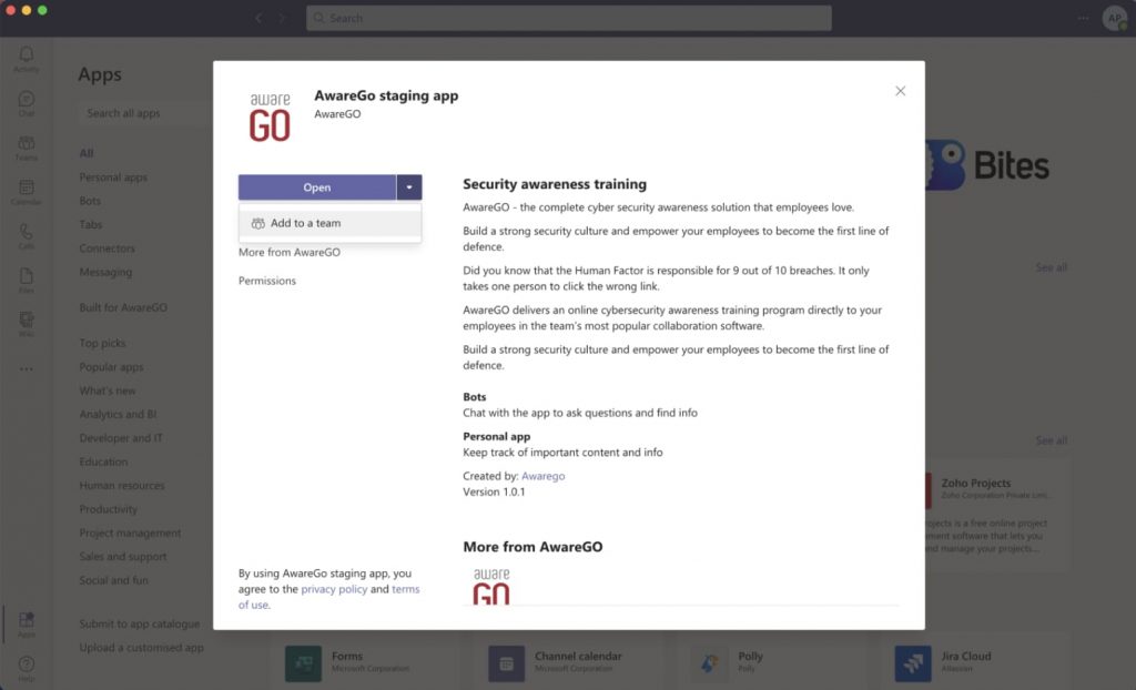 Microsoft Teams app release - AwareGO